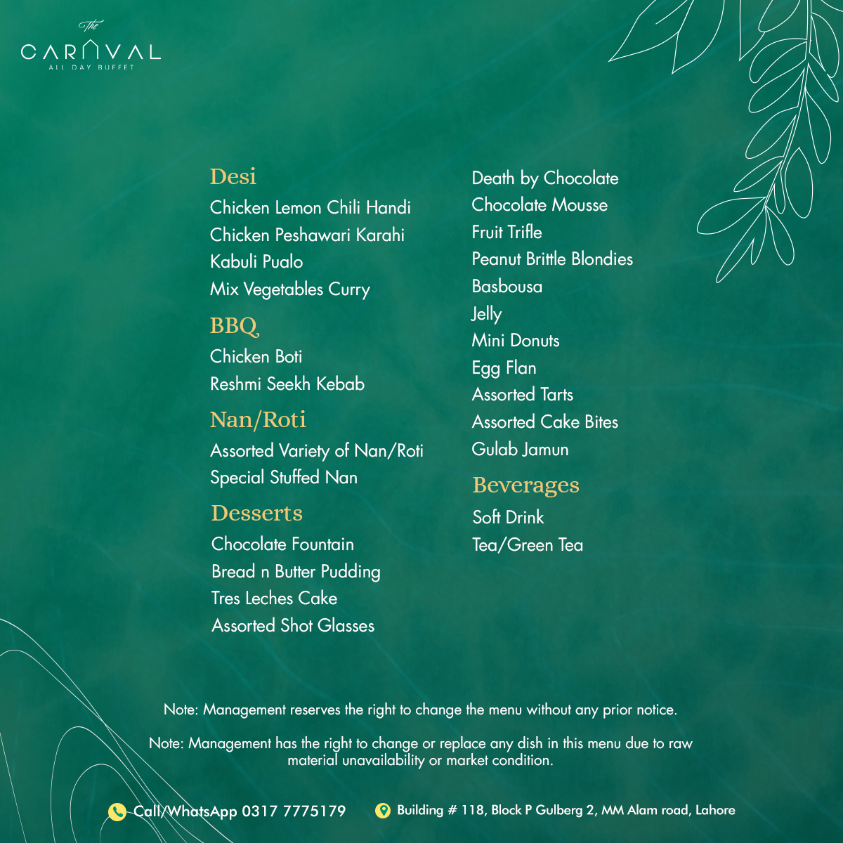 The Carnival Buffet Menu With Prices 2024 | Ramadan and Sehri Deals ...